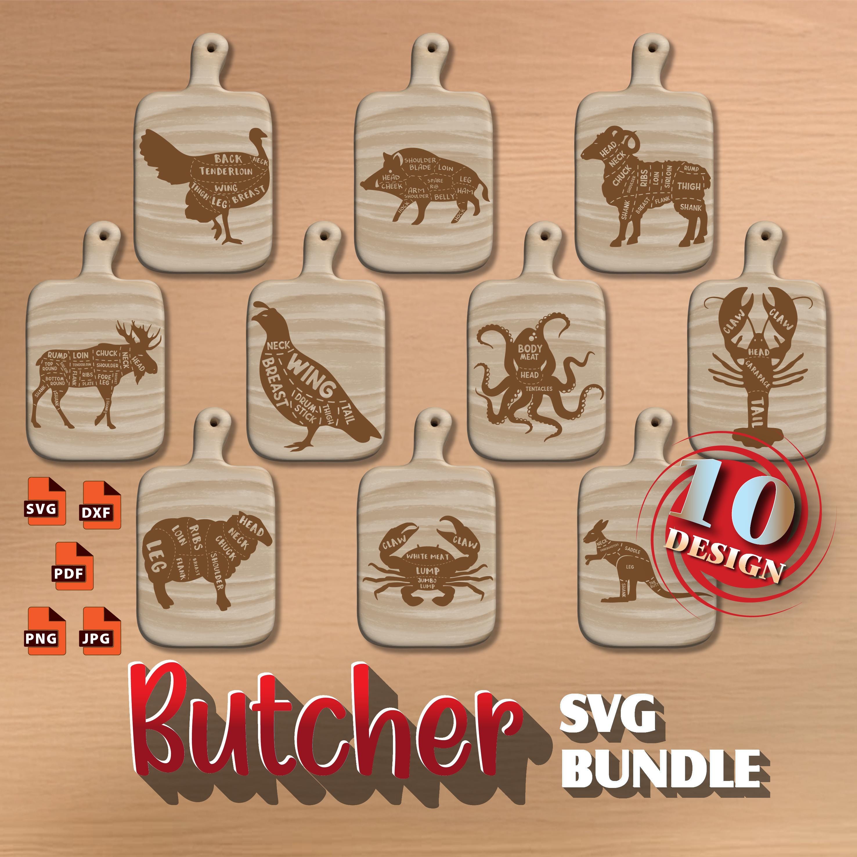 Butcher Diagram Svg Pack, 10 Meat Cut Charts & Animal Cut Guide ...