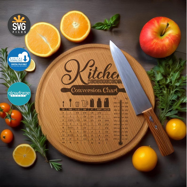 Kitchen Conversion Chart SVG Files: Cutting Board Design (digital ...