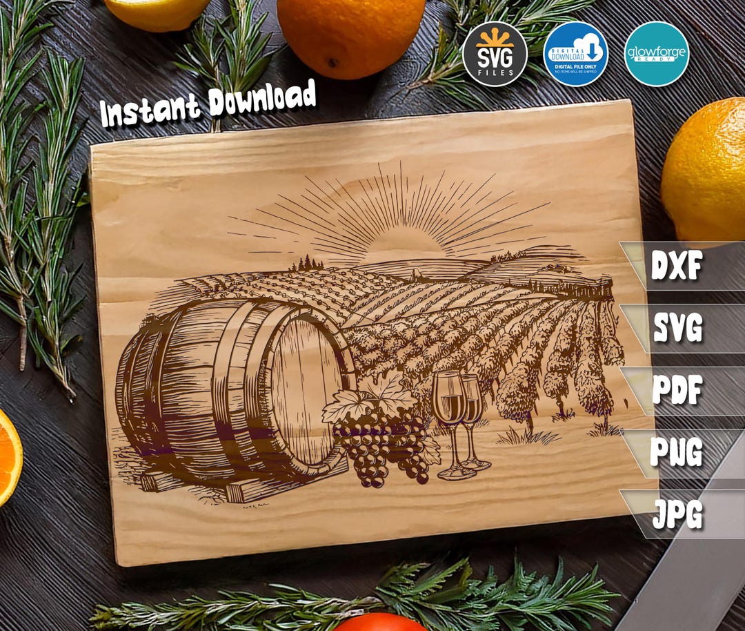 Grape Harvest Cutting Board SVG: Rustic Vineyard Kitchen Decor (digital ...
