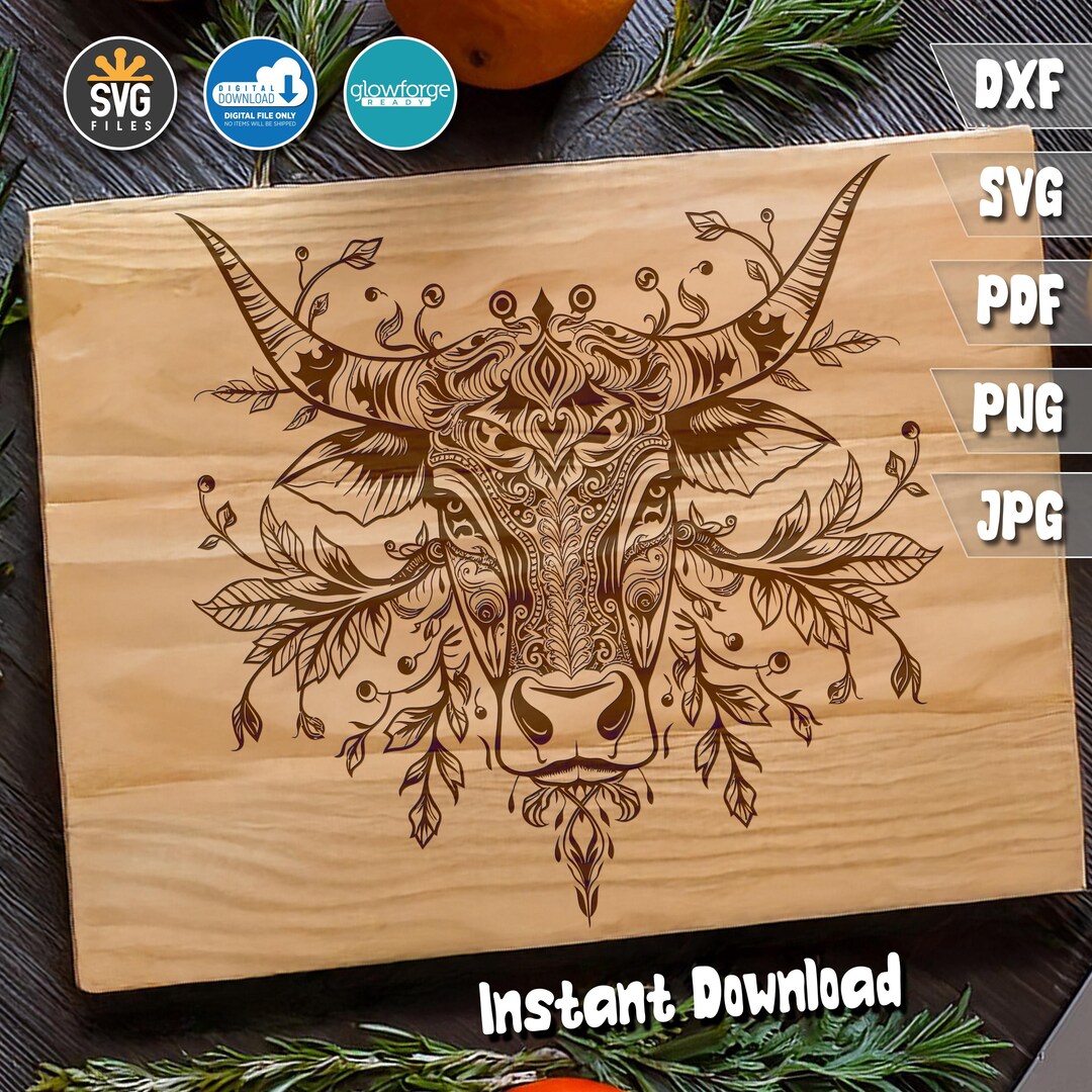 Mandala Cow SVG - Highland Cattle SVG for Cricut, Cow Tattoo, Bull ...