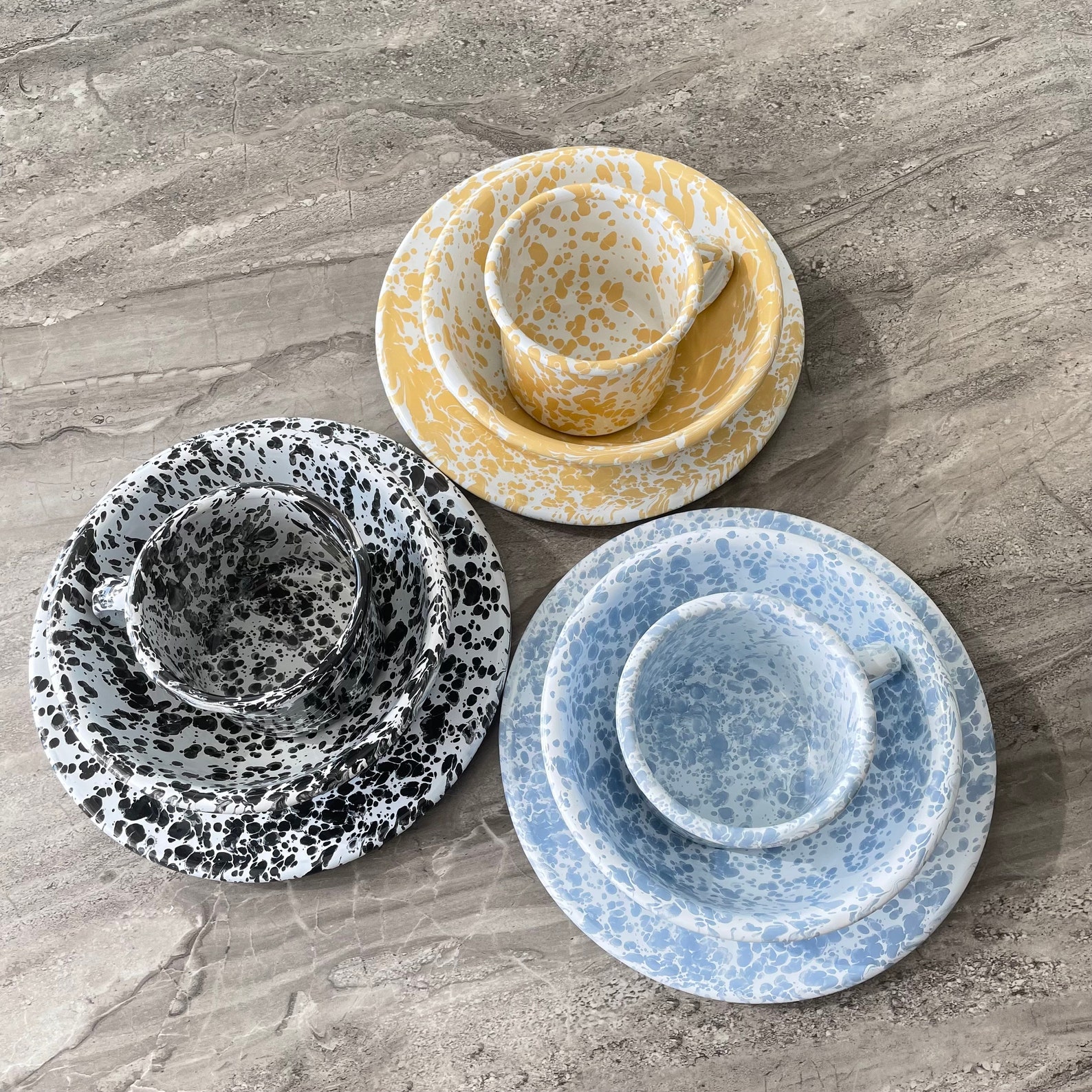 Enamelware Splatter Dinnerware Set Marbled Camping Vintage - Etsy