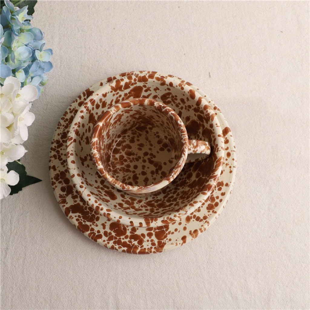 Enamelware Splatter Dinnerware Set Marbled Camping Vintage Plate Bowl ...