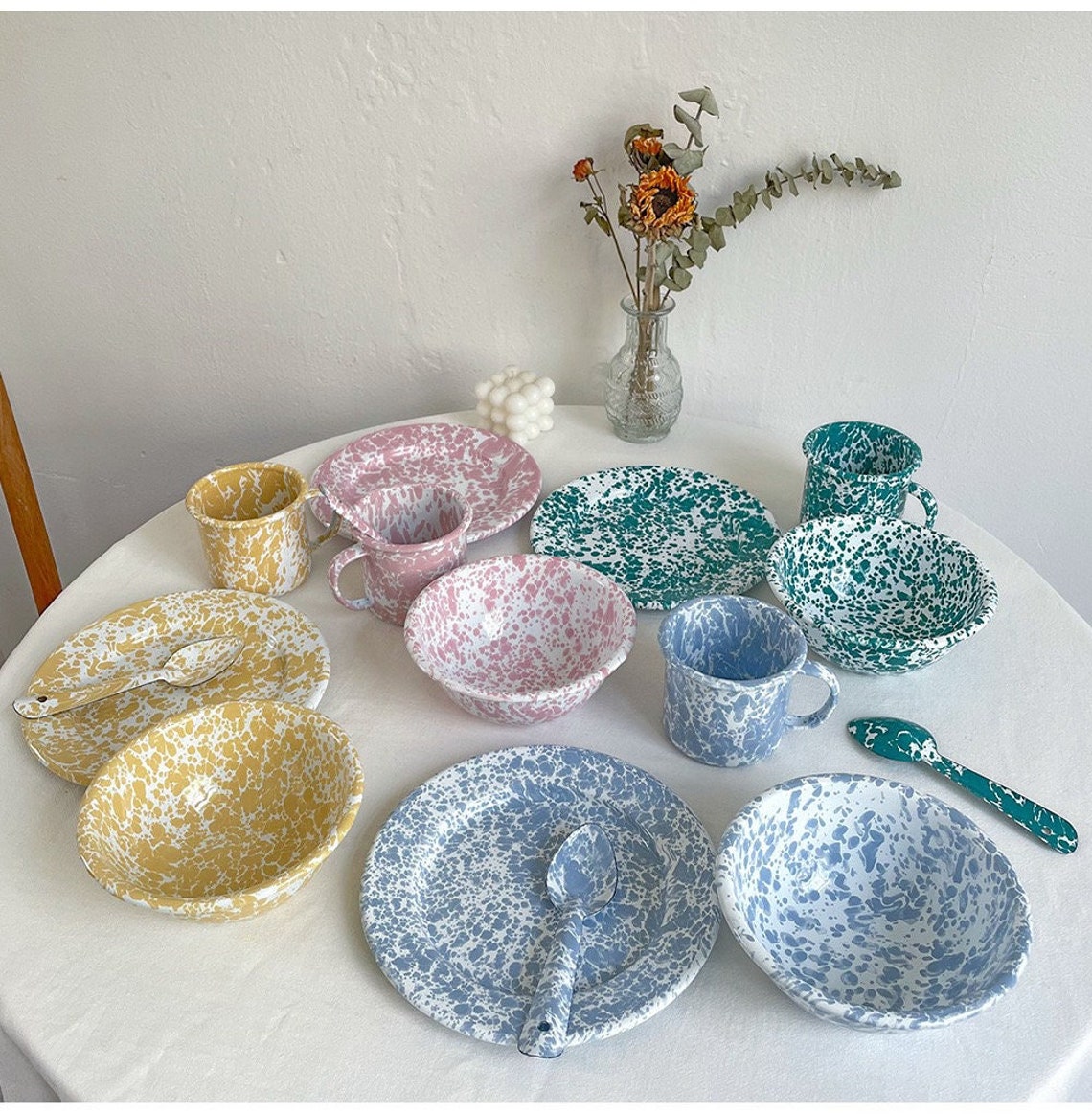 Enamelware Splatter Dinnerware Set Marbled Camping Vintage - Etsy