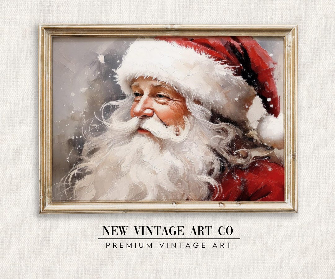 Vintage Santa Claus Painting, Christmas Printable Wall Art, Neutral ...