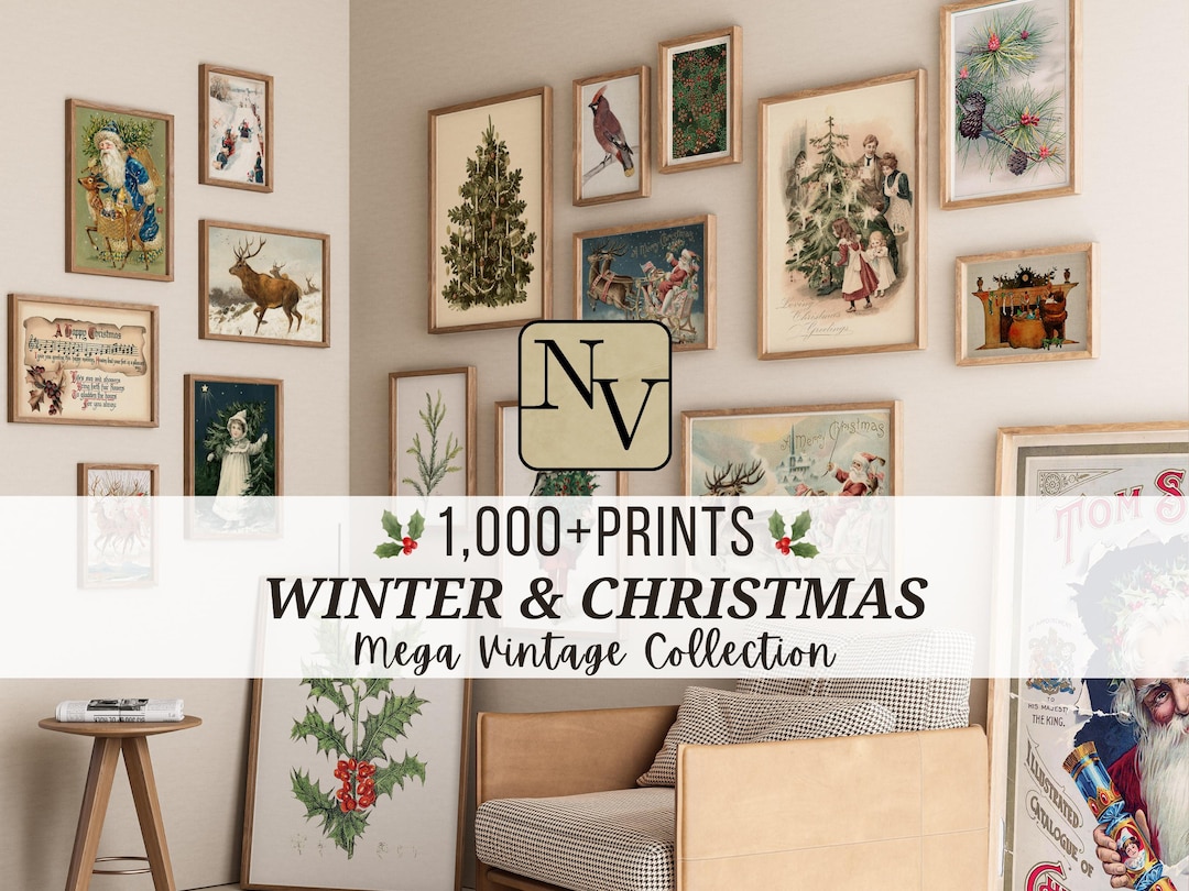 1000+ Printable Vintage Christmas Prints Art Bundle | Set of Moody ...