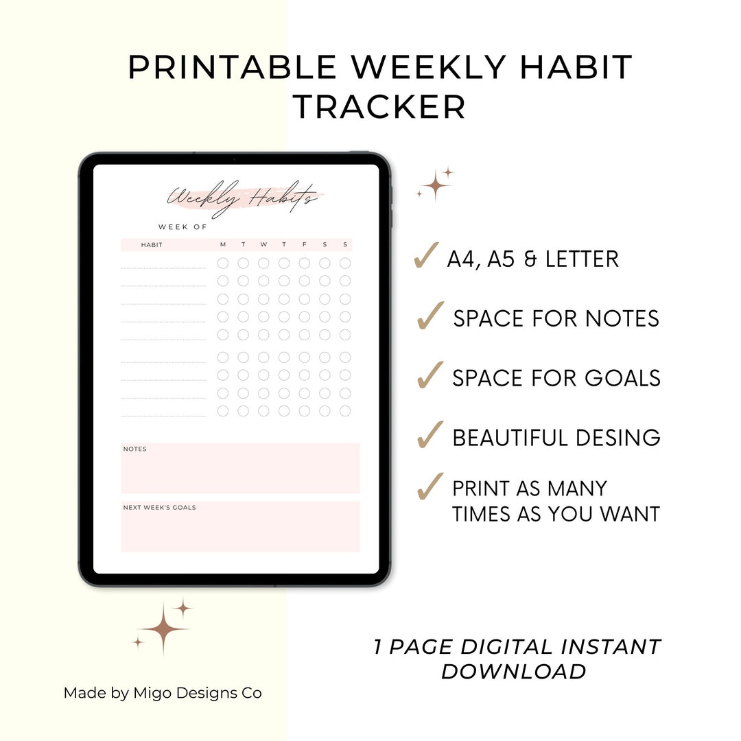 Weekly Habit Tracker Printable, Habit Tracker Template, Instant ...