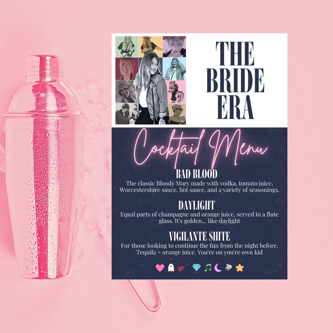 Custom Taylor Eras Theme Cocktail Menu. Personalized Bridal Shower Menu ...