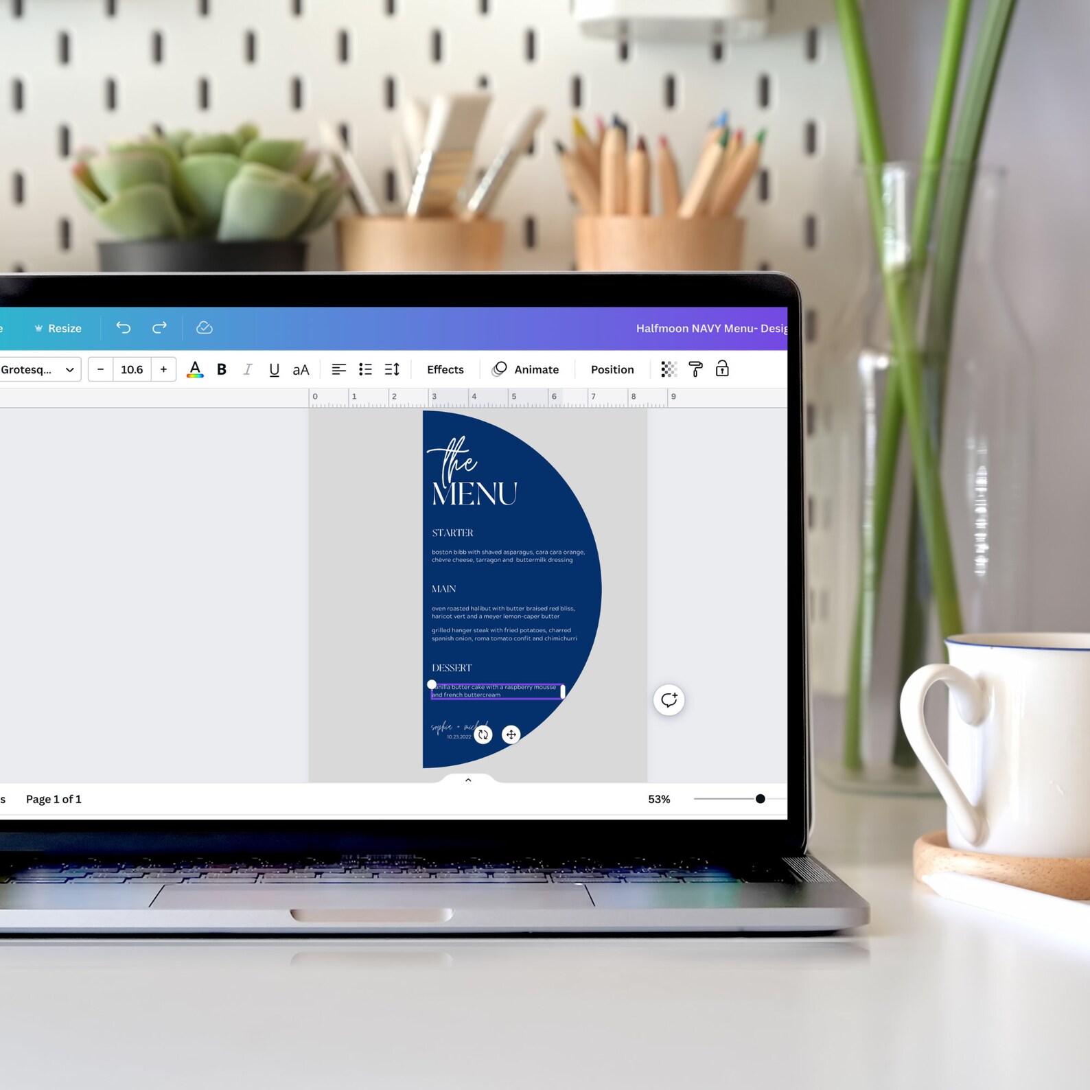 Navy Half Moon Menu Template. Modern Wedding Menu Template. - Etsy