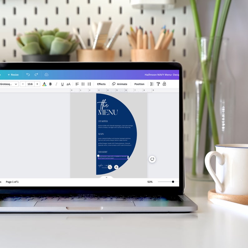 Navy Half Moon Menu Template. Modern Wedding Menu Template. - Etsy