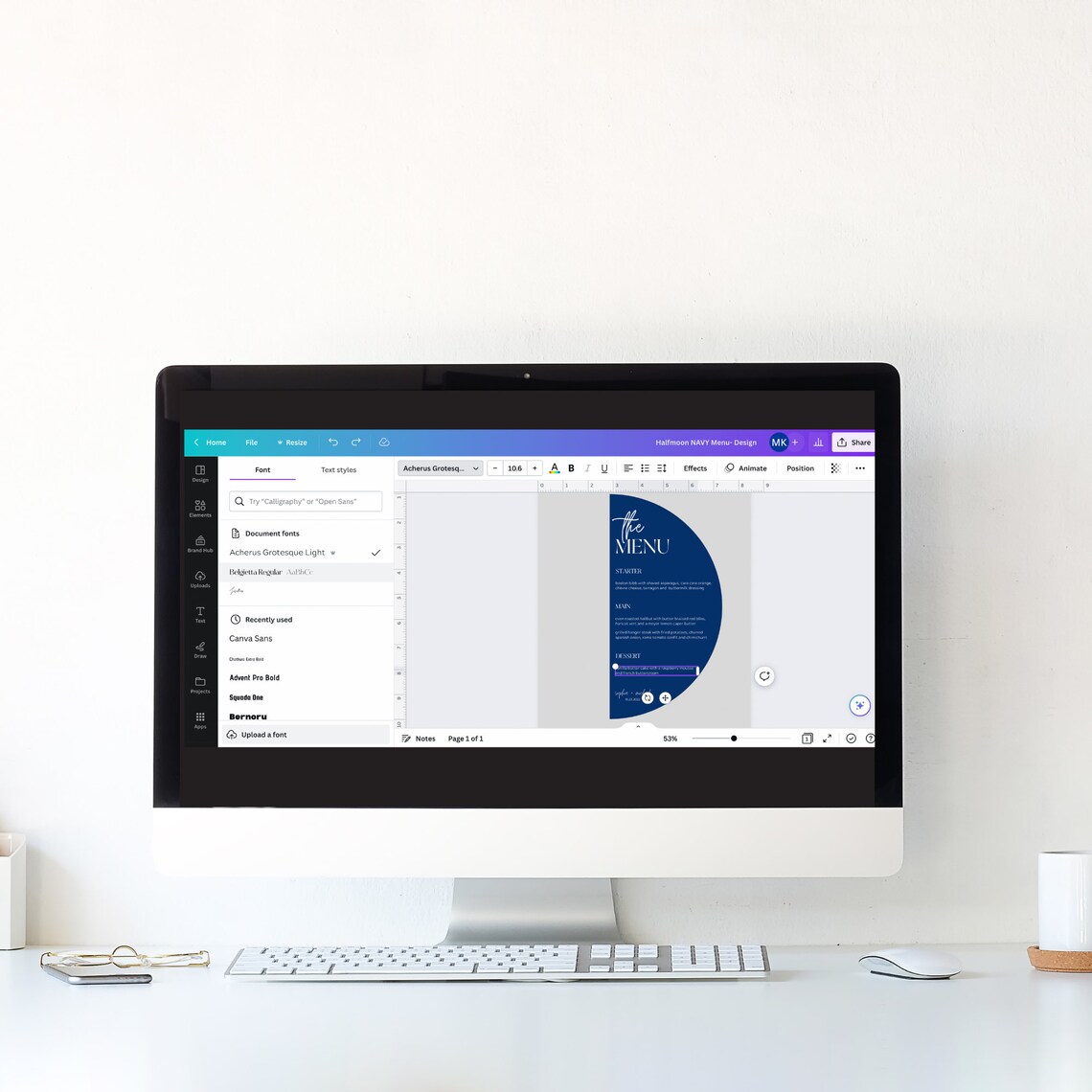 Navy Half Moon Menu Template. Modern Wedding Menu Template. - Etsy