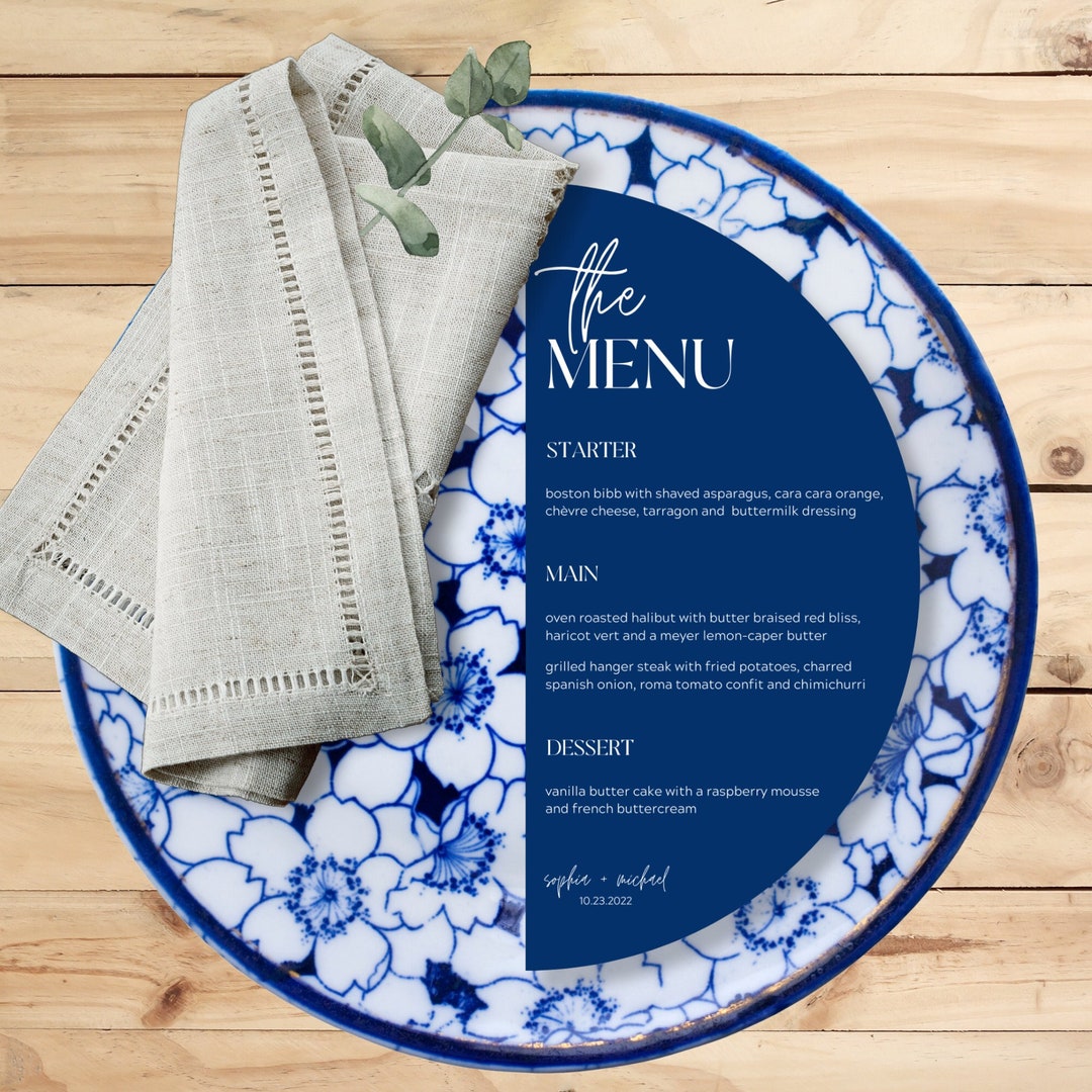 Navy Half Moon Menu Template. Modern Wedding Menu Template. - Etsy