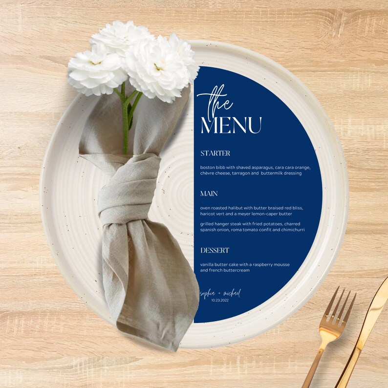 Navy Half Moon Menu Template. Modern Wedding Menu Template. - Etsy