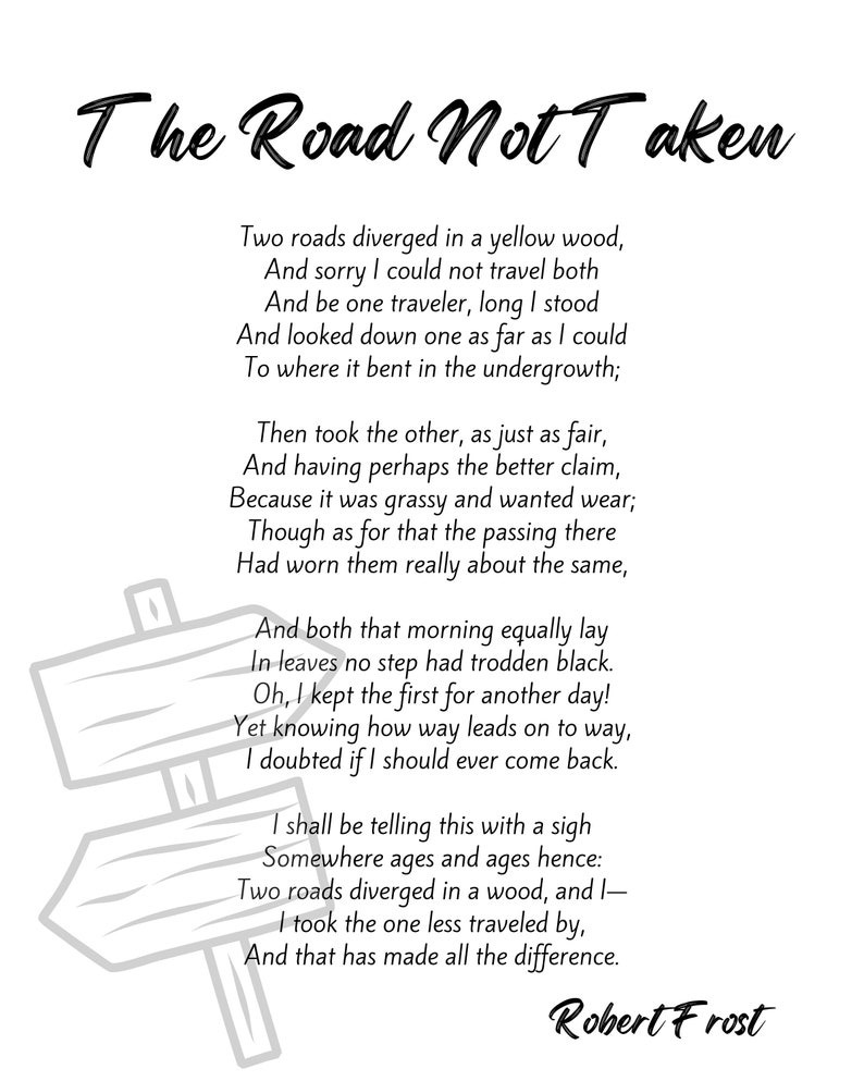 The Road Not Taken by Robert Frost | Poem Wall Art | Digital Download ...