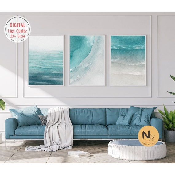 Ocean Print Set of 3 Blue Abstract Poster Ocean Waves Print - Etsy