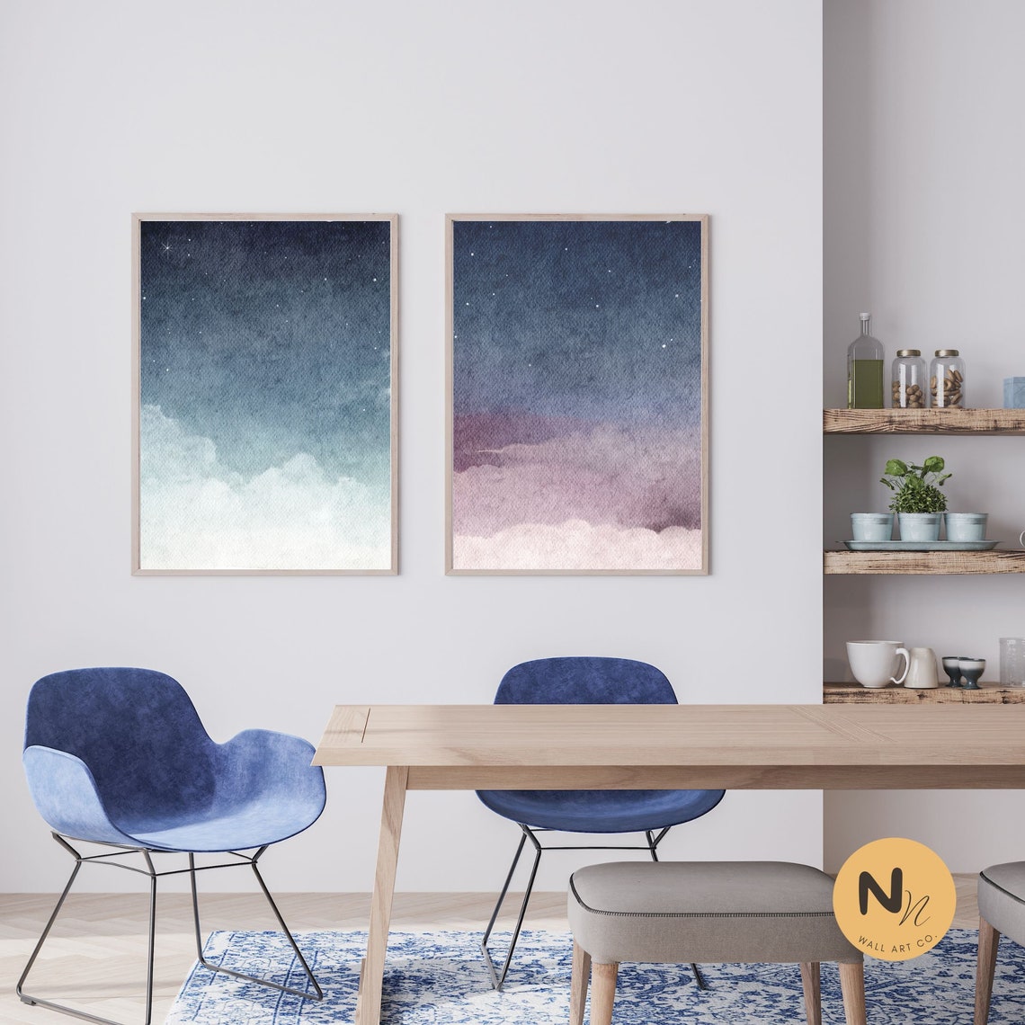 Blue Sky Art Prints Set of 3, Night Sky Posters, Starry Night Wall Art ...
