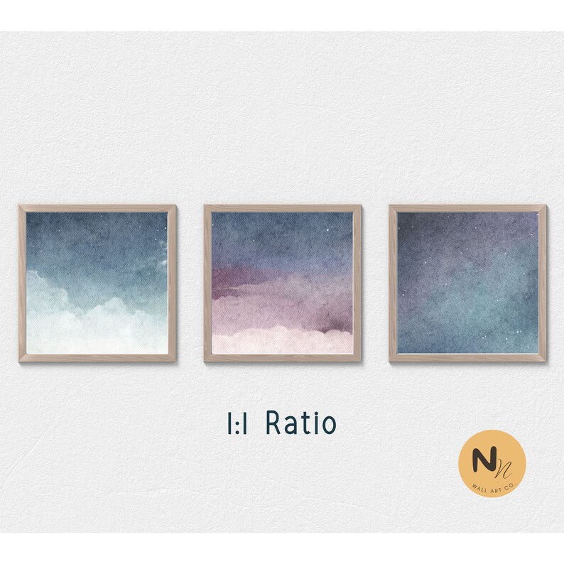 Blue Sky Art Prints Set of 3, Night Sky Posters, Starry Night Wall Art ...