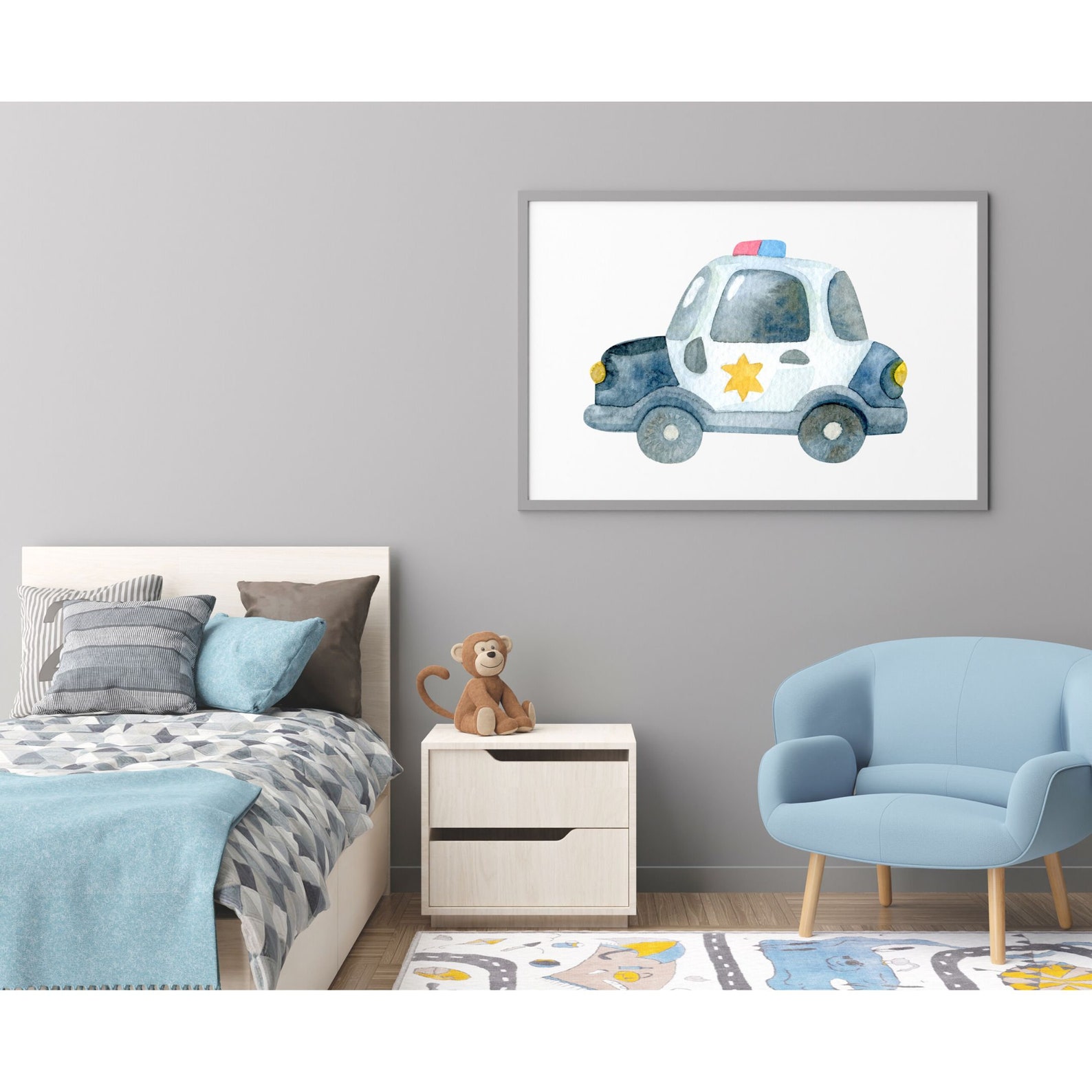 Police Car Print, Police Car Printable, Boys Room Wall Art, Kids Room ...