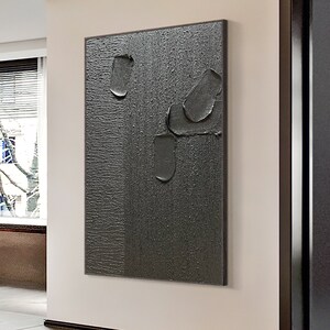 Large Black Abstract Painting, Black Wall Art, Black Wall Decor, Black ...