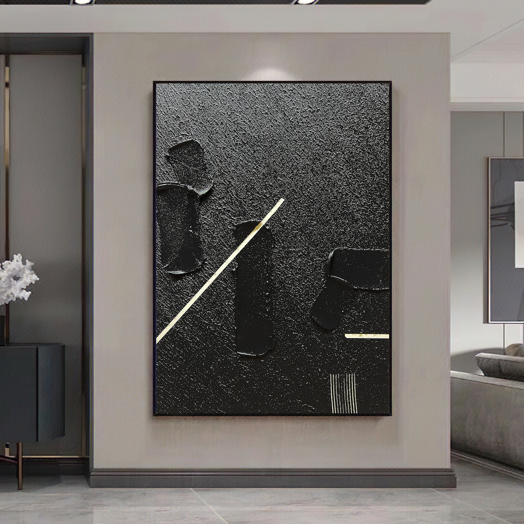 Large Black Abstract Painting, Black Wall Art, Black Wall Decor, Black ...
