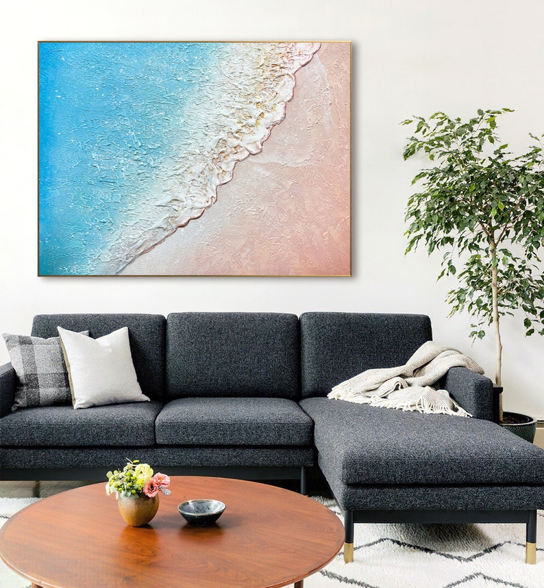 Large Ocean Abstract Paintingbeach Canvas Artlarge Textured - Etsy