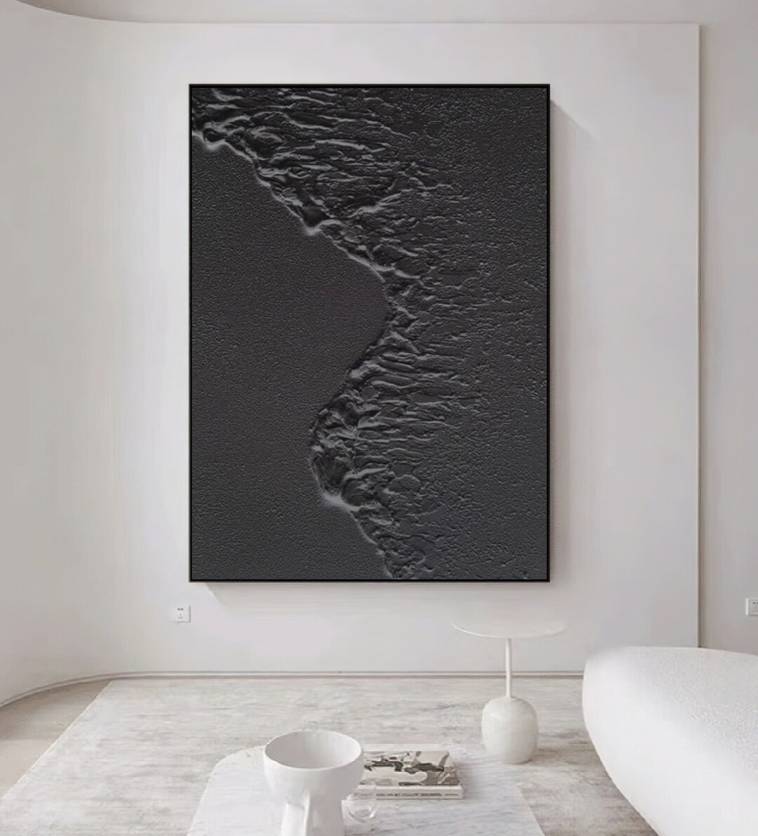 Large Black Abstract Painting, Black Wall Art, Black Wall Decor, Black ...