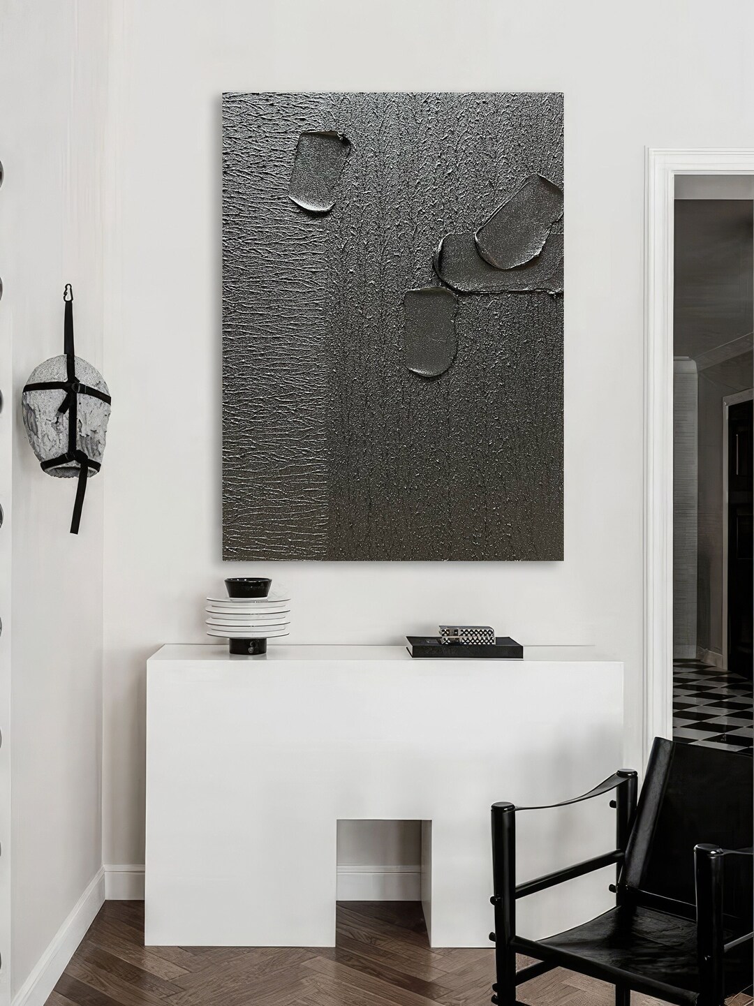 Large Black Abstract Painting, Black Wall Art, Black Wall Decor, Black ...