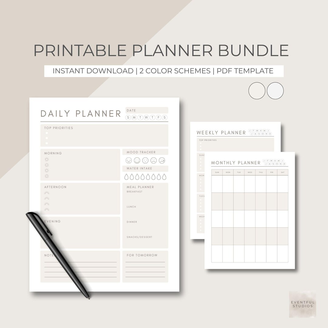 Printable Daily Weekly Monthly Yearly Planner Bundle | Minimal Task ...