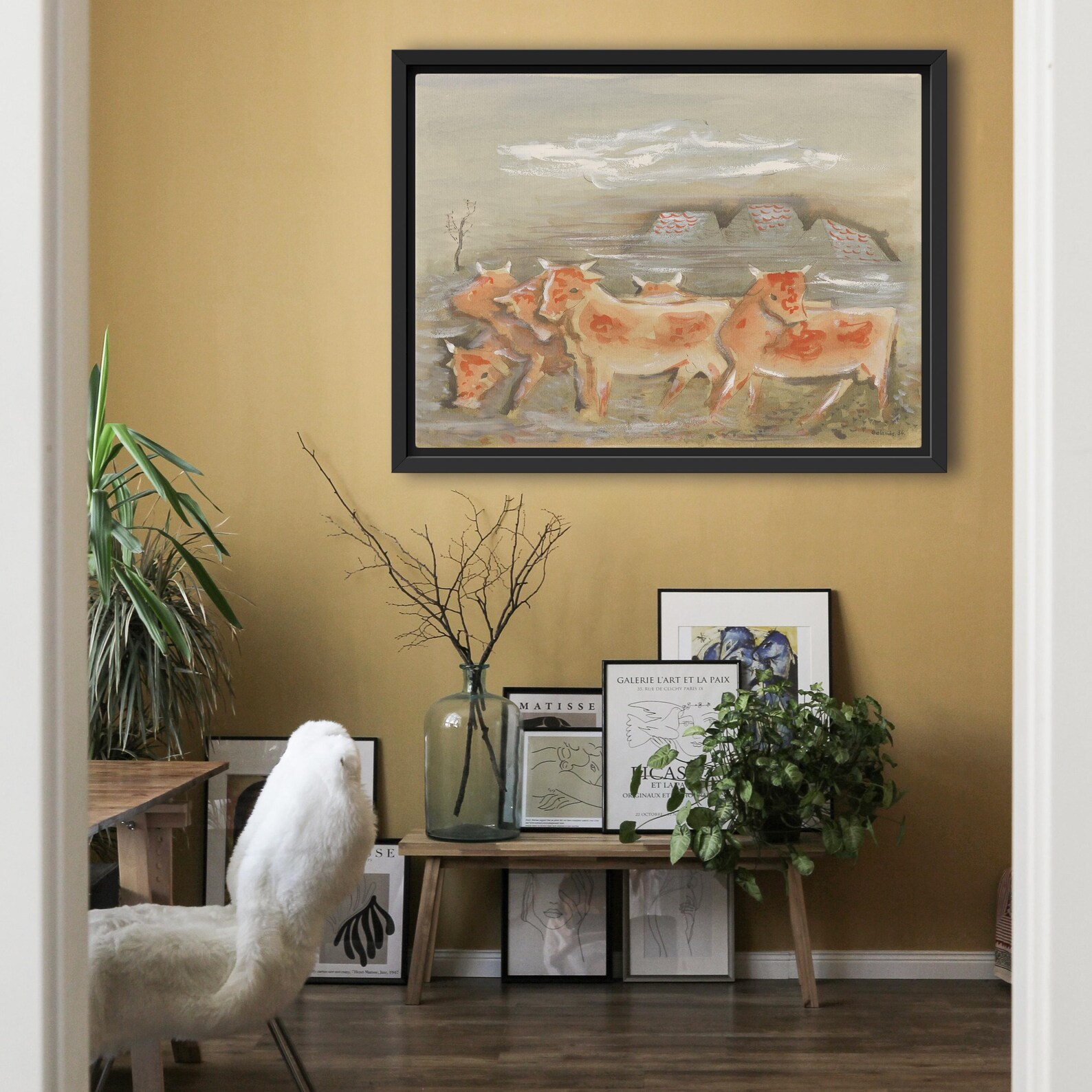 Herd of Cows in A Landscape, Framed Canvas Wall Art, Ready to Hang ...