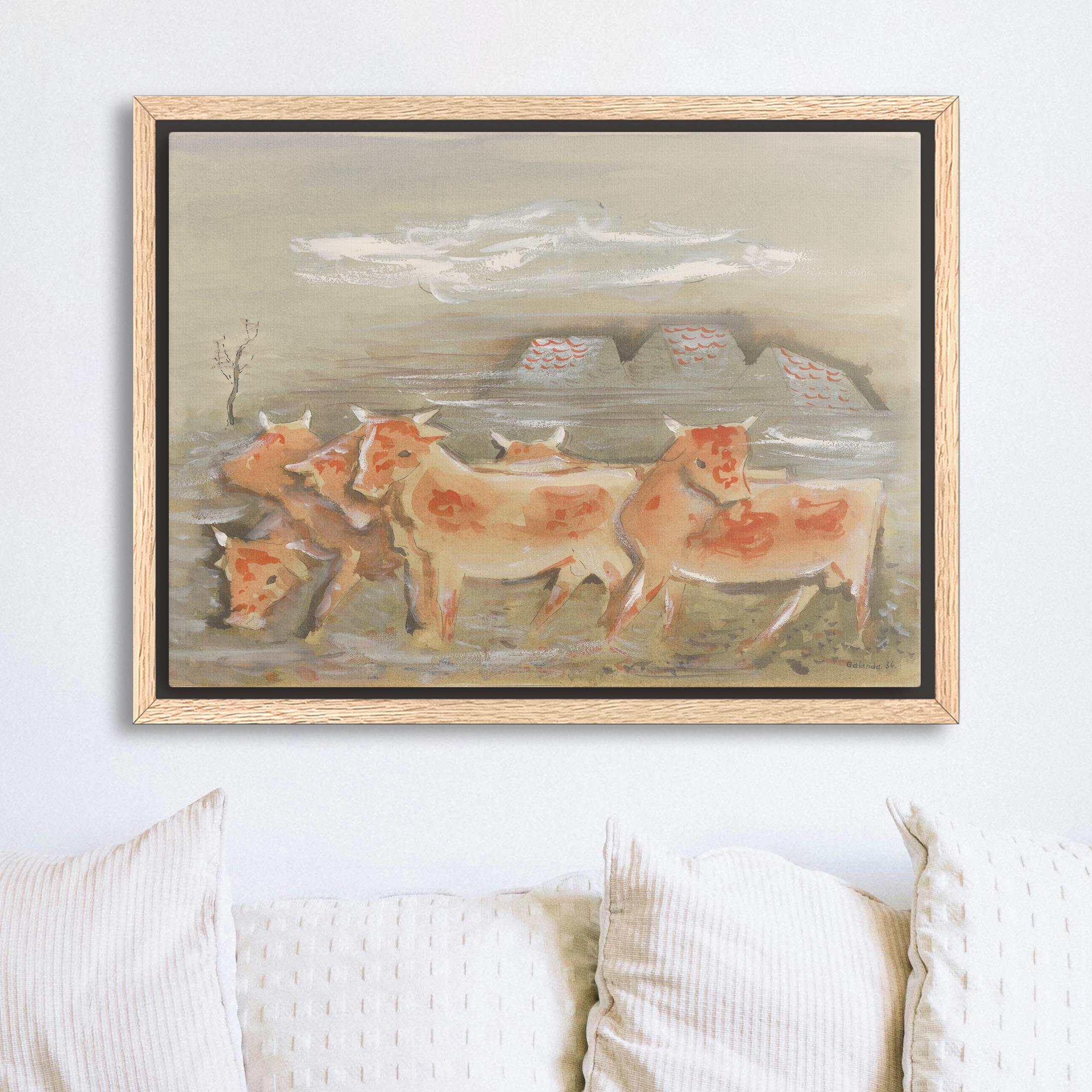Herd of Cows in A Landscape, Framed Canvas Wall Art, Ready to Hang ...