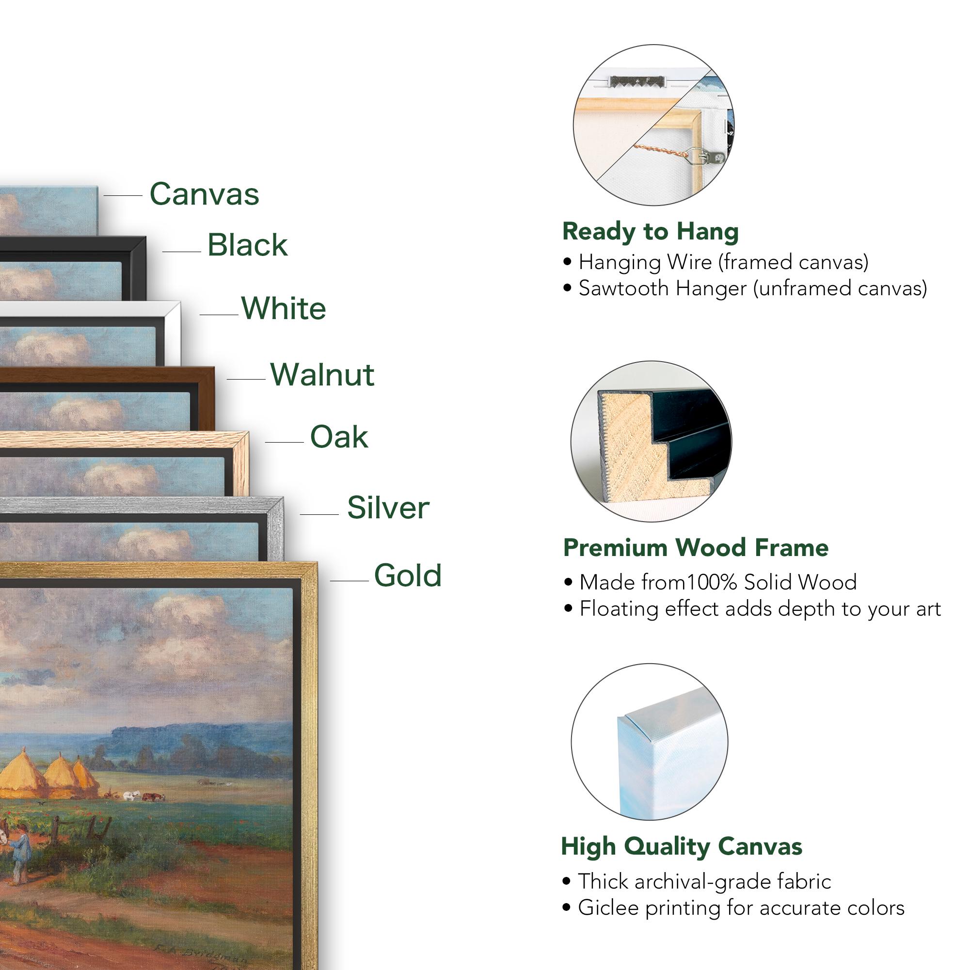 Farm Scene With Haystacks and Horses, Framed Canvas Wall Art, Ready to ...