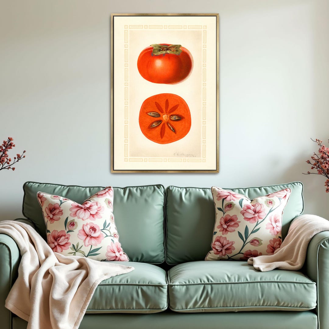 Large Framed Canvas Print of A Painting of Two Persimmons | Botanical ...