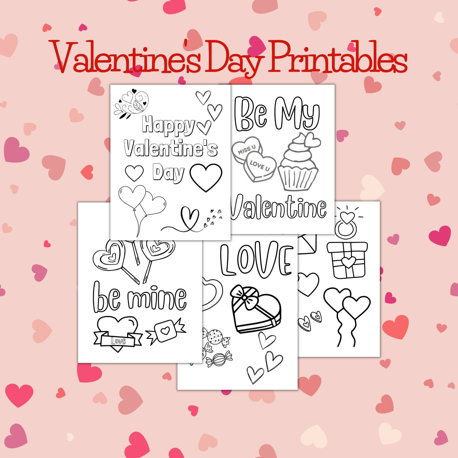 Valentines Coloring Page Set, Instant Download, Valentine's Day Kids ...