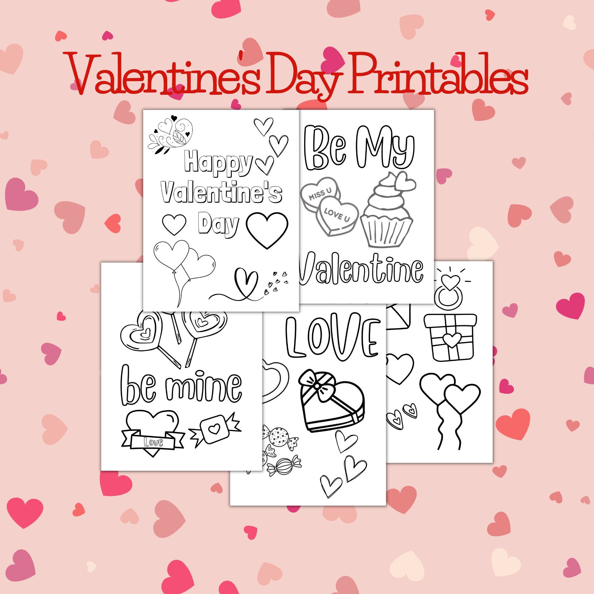 Valentines Coloring Page Set, Instant Download, Valentine's Day Kids ...
