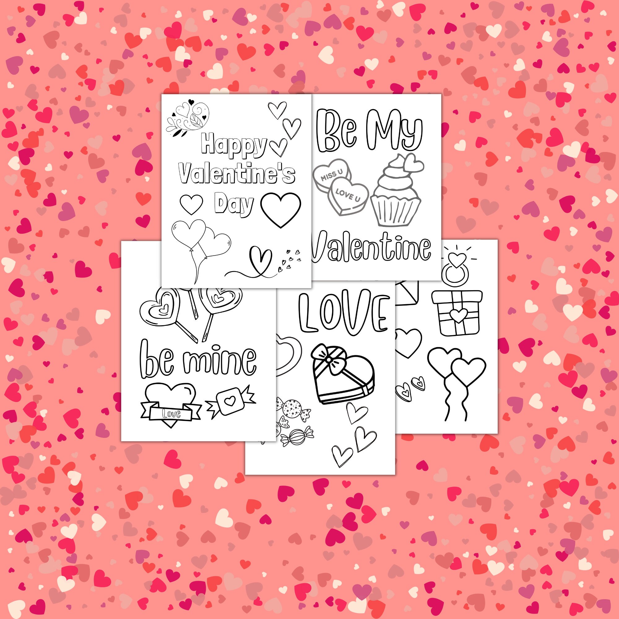 Valentines Coloring Page Set, Instant Download, Valentine's Day Kids ...