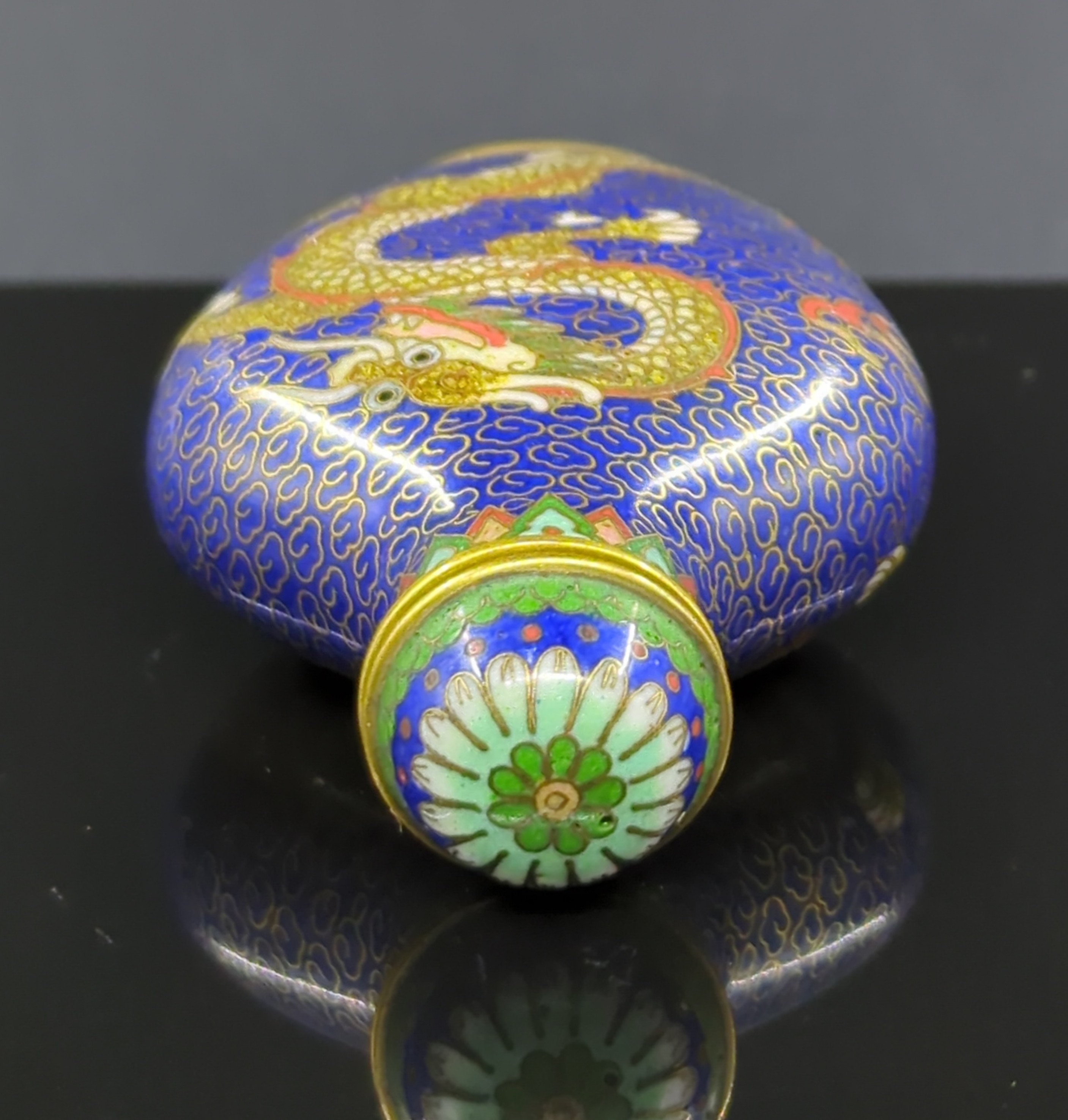 Fine Antique Chinese Cloisonne Dragon Snuff Bottle Sacrificial Blue ...