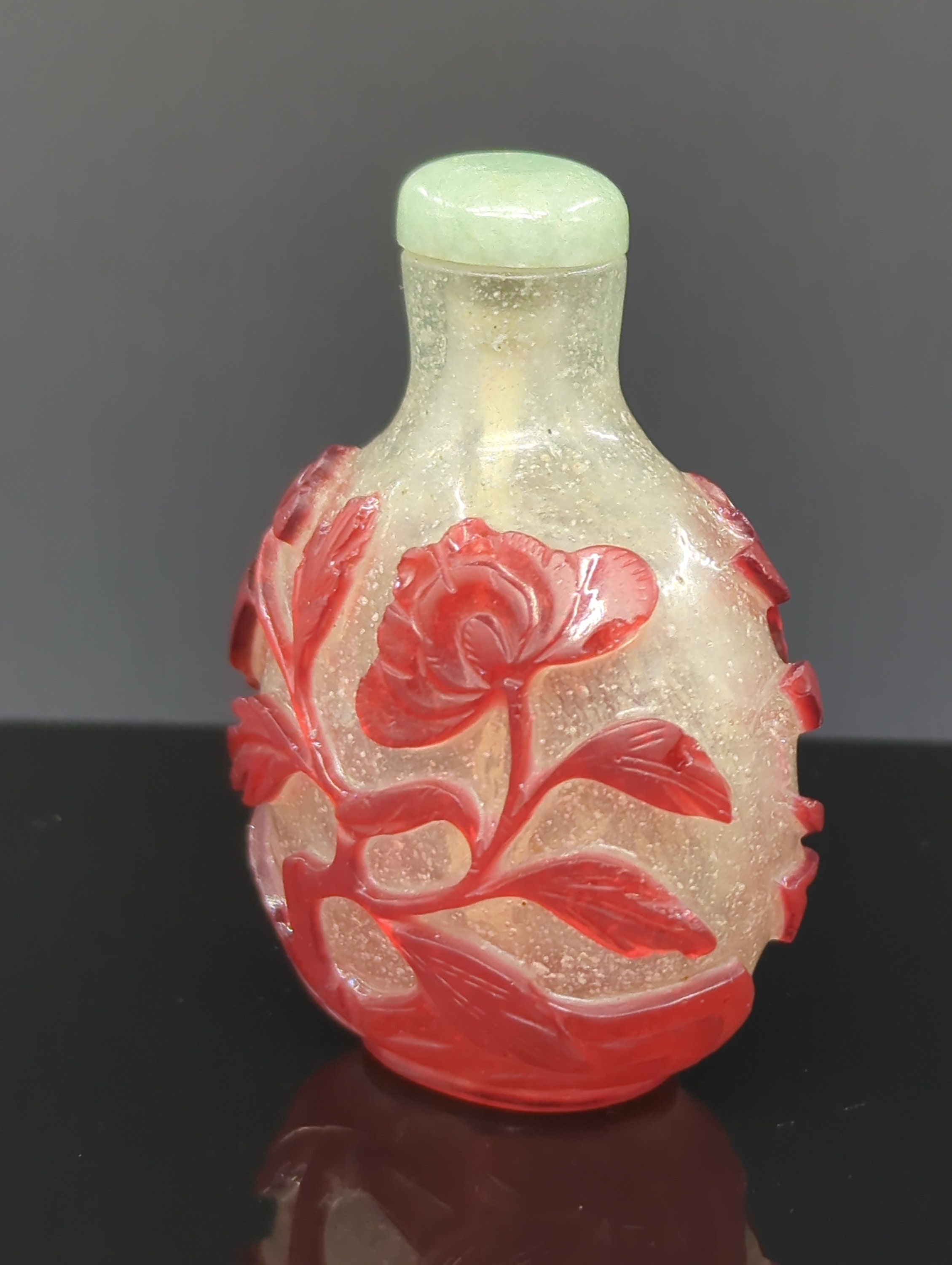 Antique Chinese Ruby Red Glass Overlay Snuff Bottle Jade Stopper Qing ...