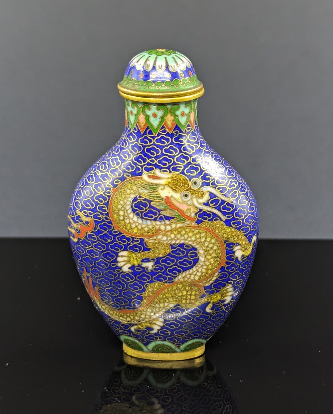 Fine Antique Chinese Cloisonne Dragon Snuff Bottle Sacrificial Blue ...