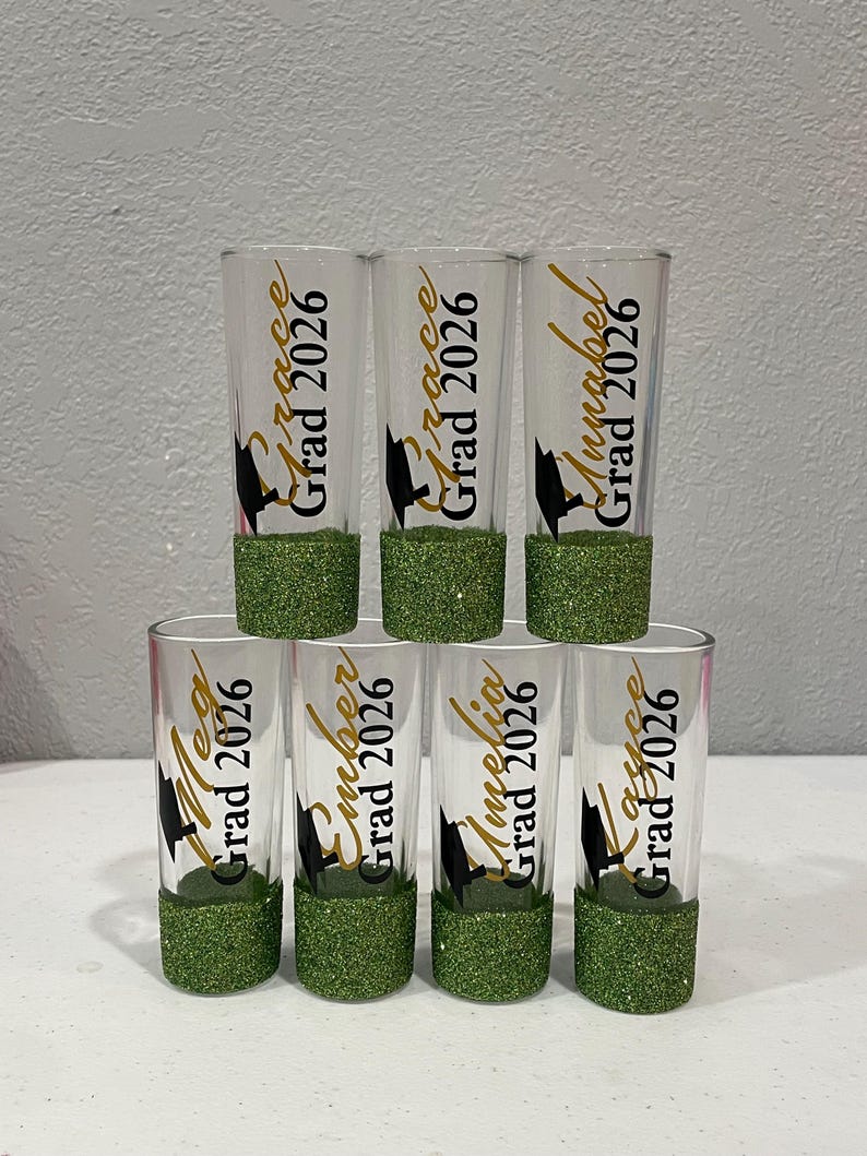 Personalized Shot Glasses, Graduation, Birthday, Shot Glasses, Glitter ...