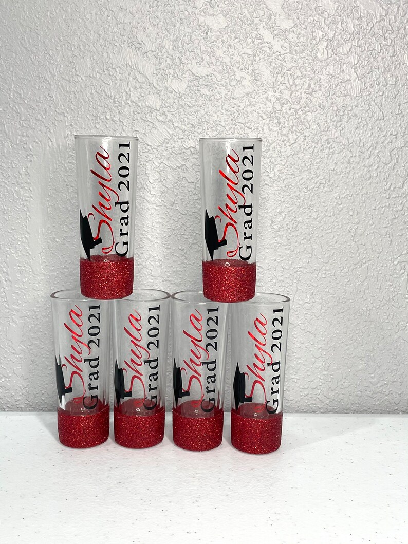 Personalized Shot Glasses, Graduation, Birthday, Shot Glasses, Glitter ...