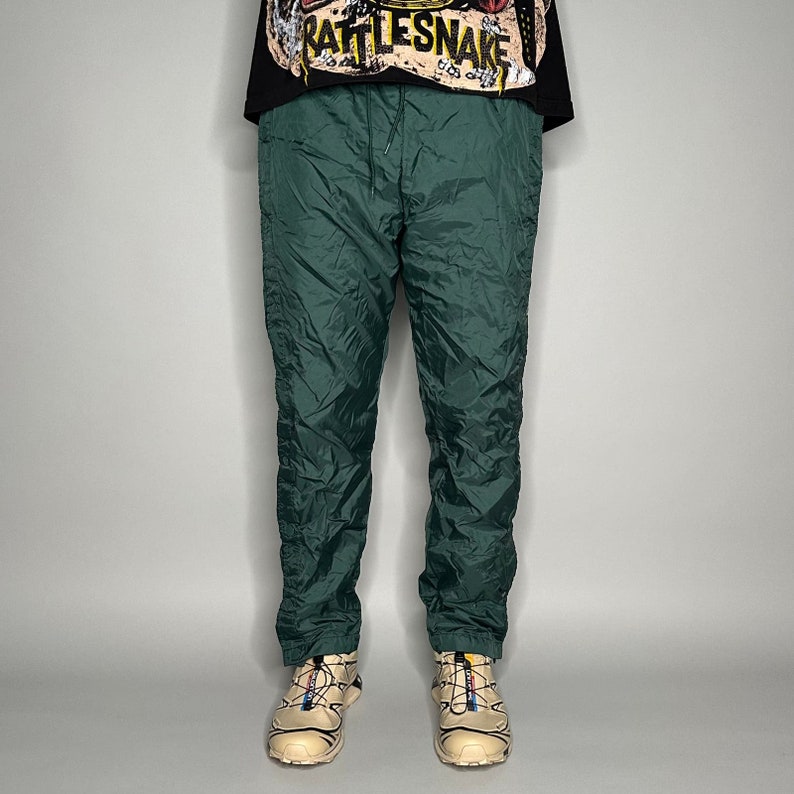 Vintage Breakaway Track Pants Mens S Forest Green Nylon Joggers Elastic ...