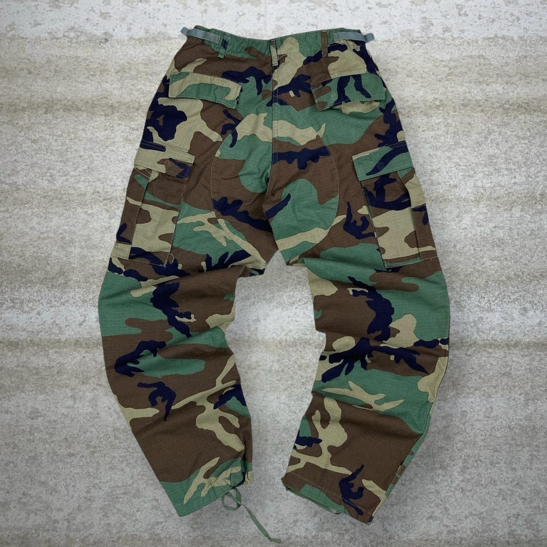 Vintage 90s Military Tactical Pants 32x34 Baggy Woodland Camo Cargos ...