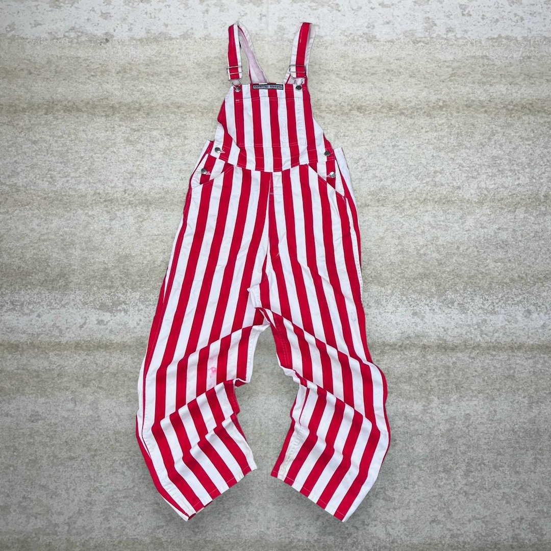 Vintage Game Bibs Striped Overalls 30x28 Red White Cotton Baggy Fit ...