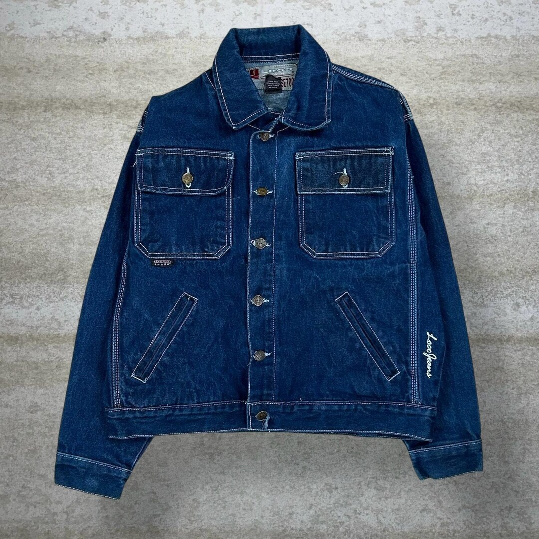 Vintage Skater Loco Jean Jacket M Dark Wash Denim Button up Y2K - Etsy