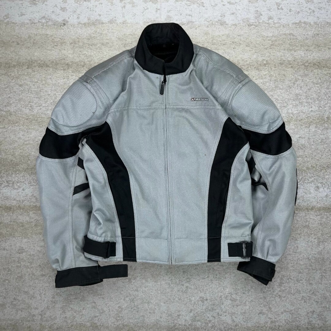 Vintage First Gear Motorcycle Jacket Mens M With Pads Grey Black Full ...