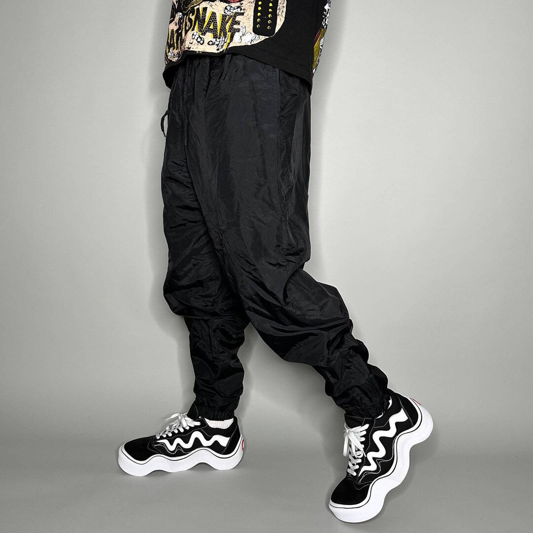 Vintage Jet Black Nylon Joggers Track Pants Cotton Lined Pro Spirit 90s ...