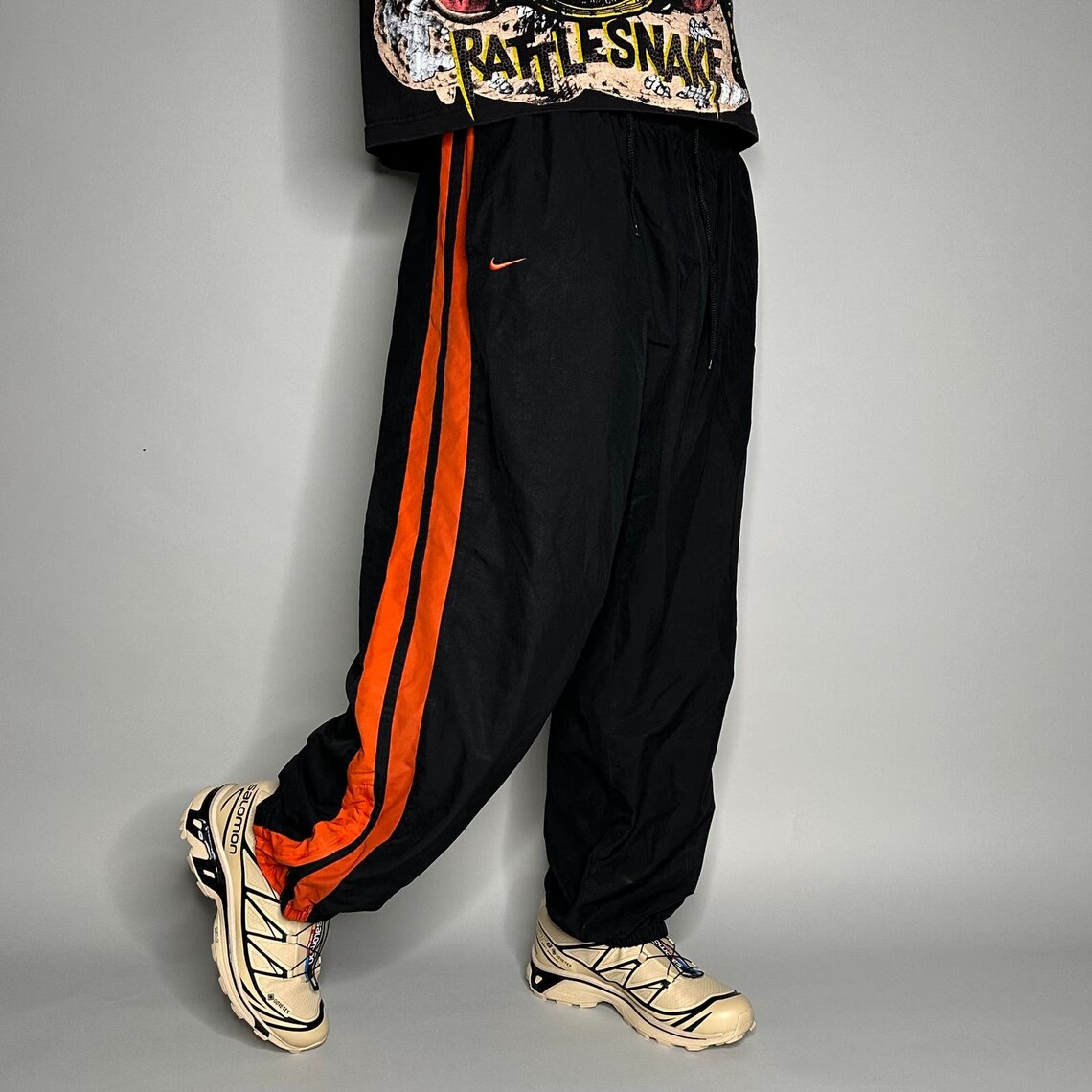 Vintage Nike Track Pants Mens XXL Black Polyester Sweatpants Baggy Wide ...