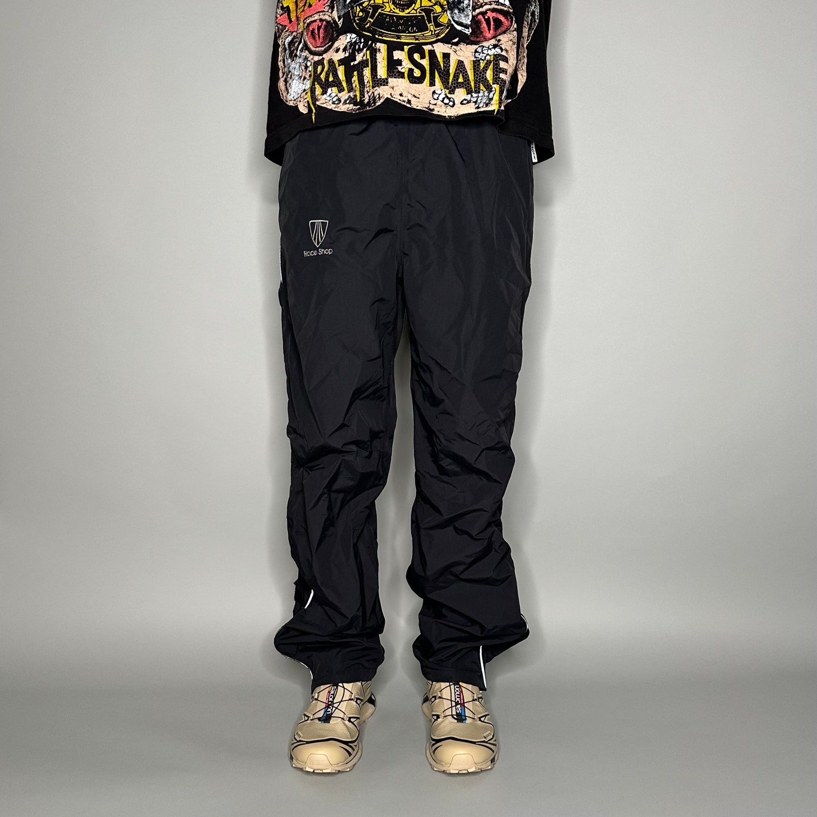 Vintage Bonetrager Track Pants Mens M Black Nylon Sweatpants Baggy Wide ...