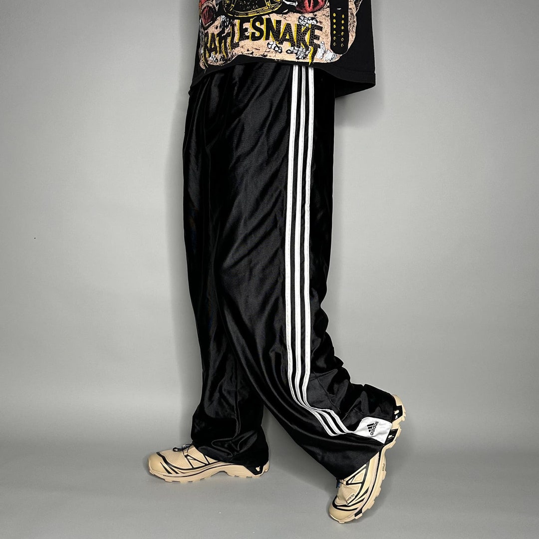 Vintage Adidas Breakaway Sweatpants Mens M Black Silky Polyester Baggy ...