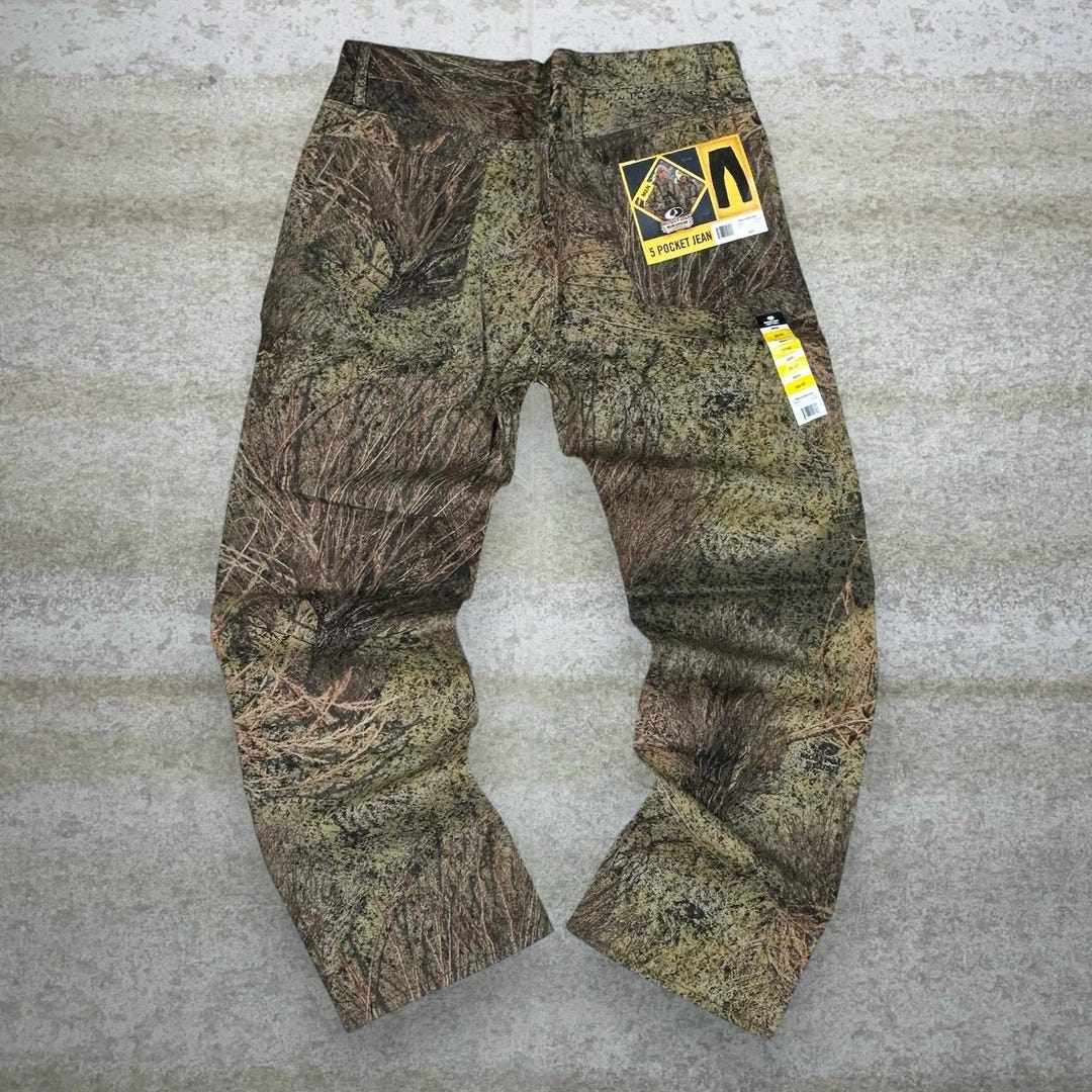 Vintage Mossy Oak Hunting Camo Jeans 34x32 Baggy Wide Leg Fit 5 Pocket ...