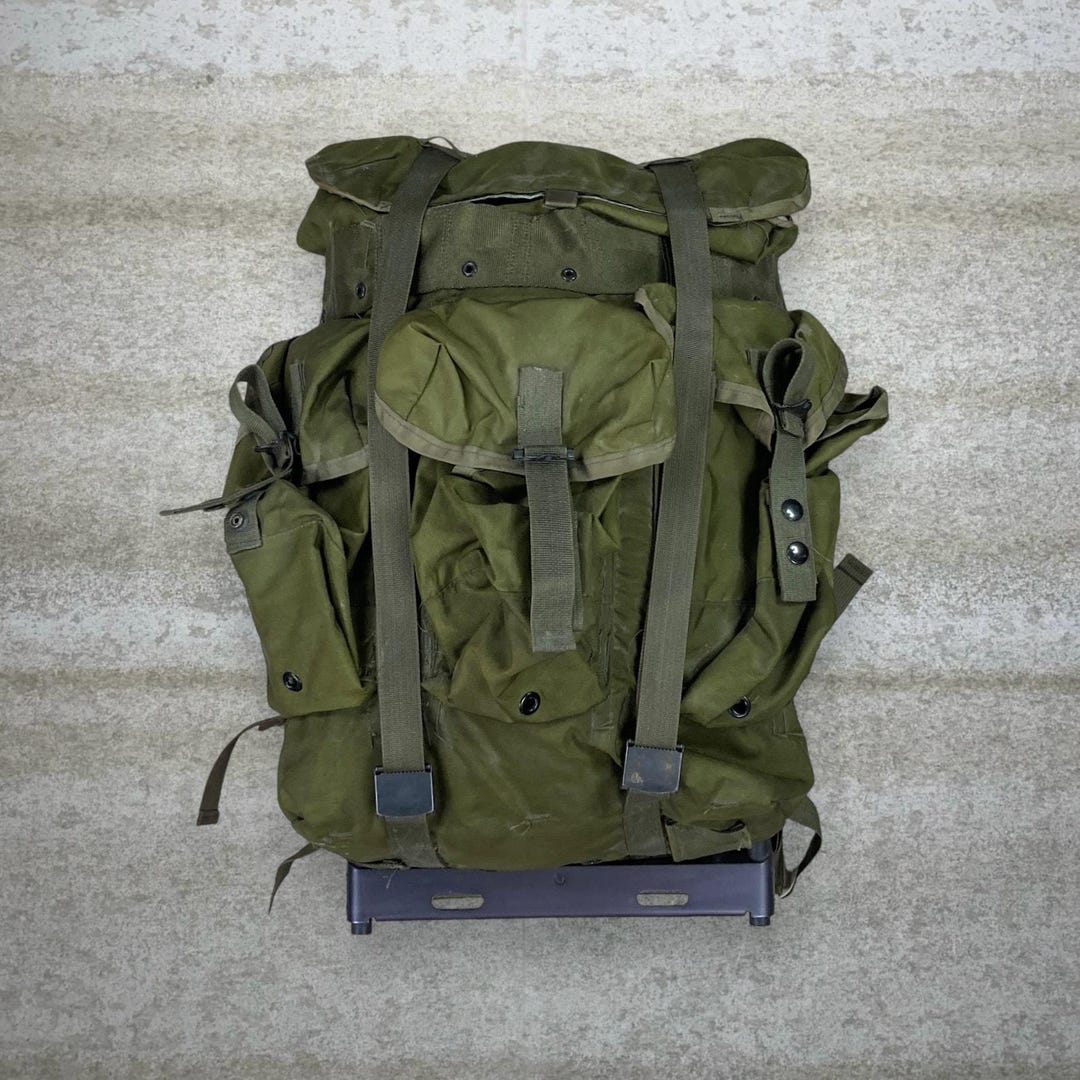 Vintage Military Rucksack Backpack Heavy Duty Canvas OD Green With ...